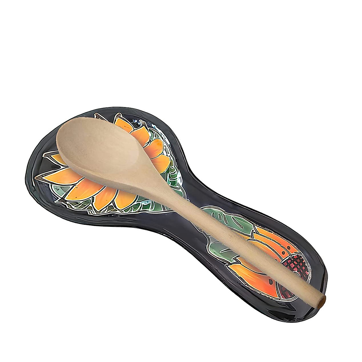 Set of 2 Spoon Rest Sunflower Talavera Mexican Pottery Handmade for Stovetop Spoon Holder