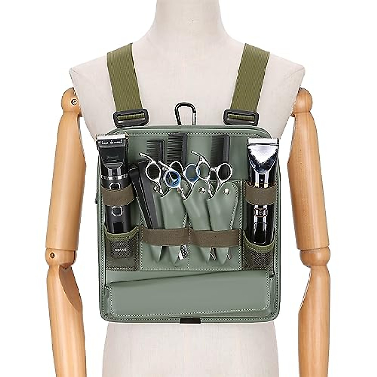 Muserise Leather Fashionable & Functional Chest Rig Bag for Barbers, Stylish Haircut Tools Storage Chest Bag for Barber (Olive)