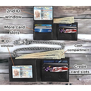 F&L CLASSIC RFID Blocking Mens bi-fold Style Cowhide Leather Steel Chain Wallet, texas black