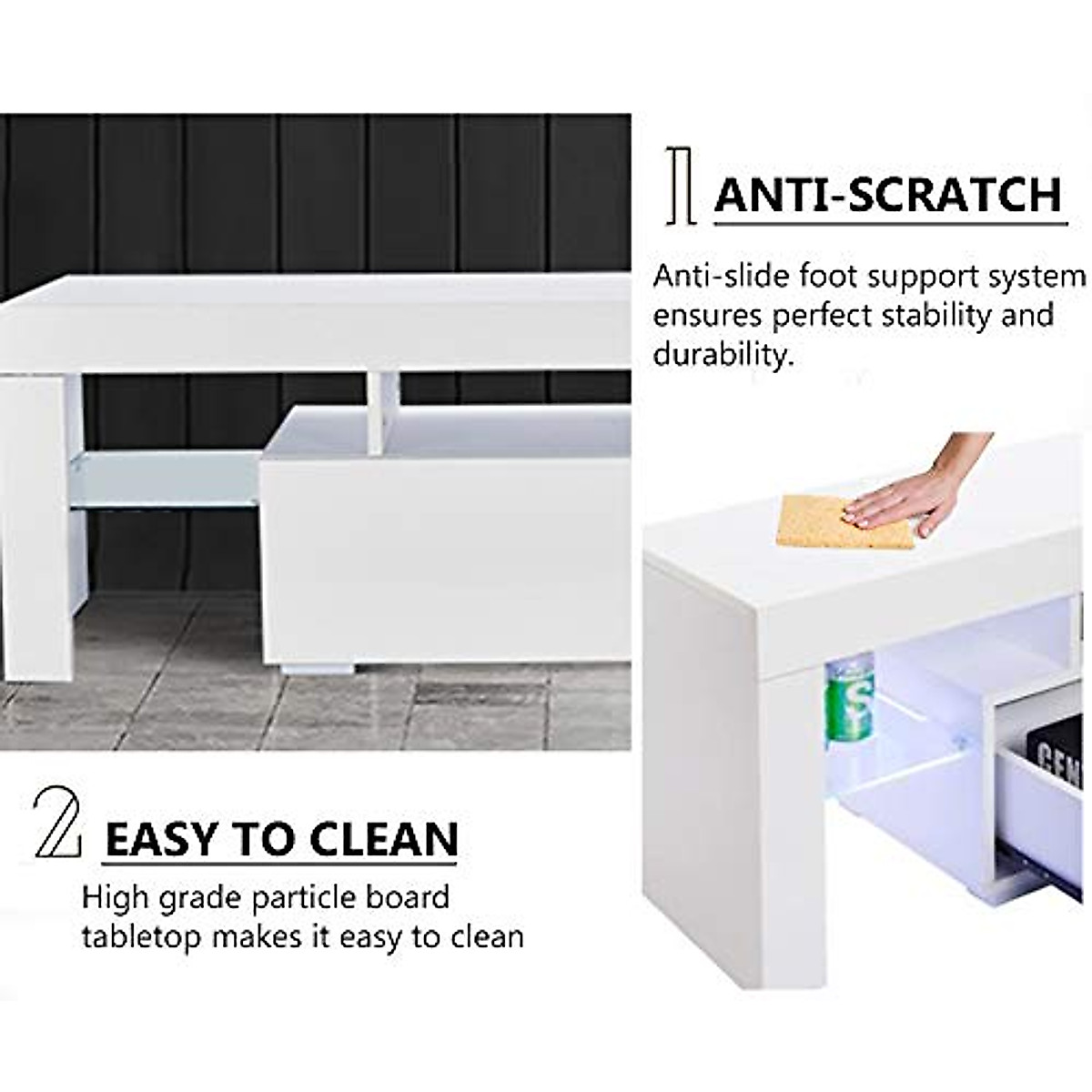 Binrrio Modern TV Stand with 16 Colors LED Light for TV up to 70 Inches, High Glossy TV Cabinet Media Storage Entertainment Center Console Table with Drawer and Shelves for Living Room Bedroom