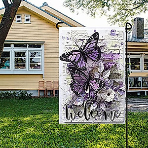Welcome Garden Flag Spring,Summer Garden Flags for Outside 12x18 Double Sided Vertical Burlap,Farmhouse Home Flower Butterfly Small Garden Flags Yard Decor