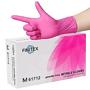 FINITEX Pink Nitrile Disposable Latex Free Gloves - 3.5mil 100PCS/Box 9inch Long Latex Free Gloves Guantes de Nitrilo Cleaning Medical Exam Food Cooking Gloves (100, Medium)