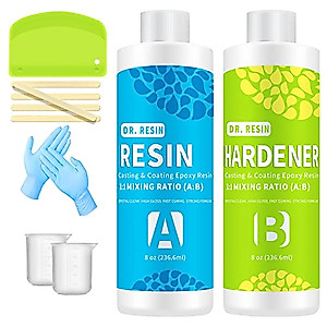 Clear Epoxy Resin Art Resin Kit 16 oz Crystal Jewelry Resin 2 Part Epoxy Resin Kit with Bonus Measuring Cups Sticks Spreader and Gloves