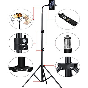 Tall Tripod for iPhone Pixel 6.67ft/80inch Tripod Phone Video Cell Stand Photography Rotatable Live Video Stand Compatible with and Most Mobile Phones（ Tripod + Gooseneck+ Phone Clip+ Carry Bag）