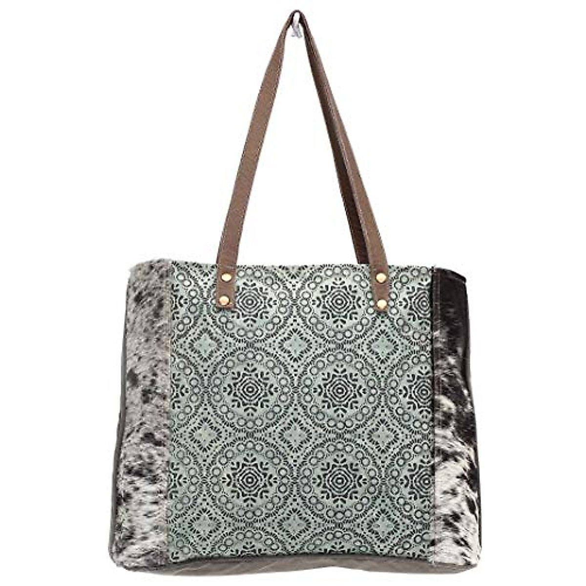 Myra Bags Floral Chic Canvas Tote Teal Cow