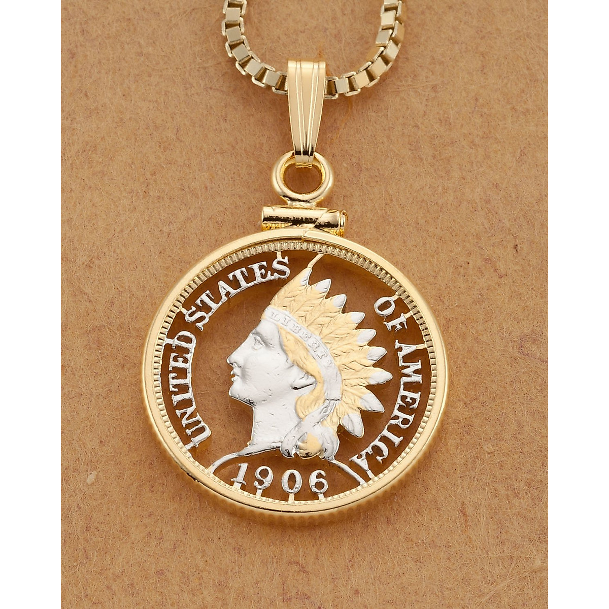 The Difference World Coin Jewelry American Indian Pendant, Hand Cut United States One Cent, (# 500)