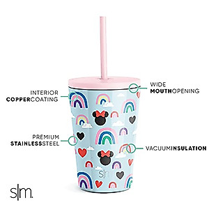Simple Modern Disney Minnie Mouse Toddler Cup with Lid and Straw | Reusable Insulated Stainless Steel Kids Tumbler | Classic Collection | 12oz, Minnie Mouse Rainbows