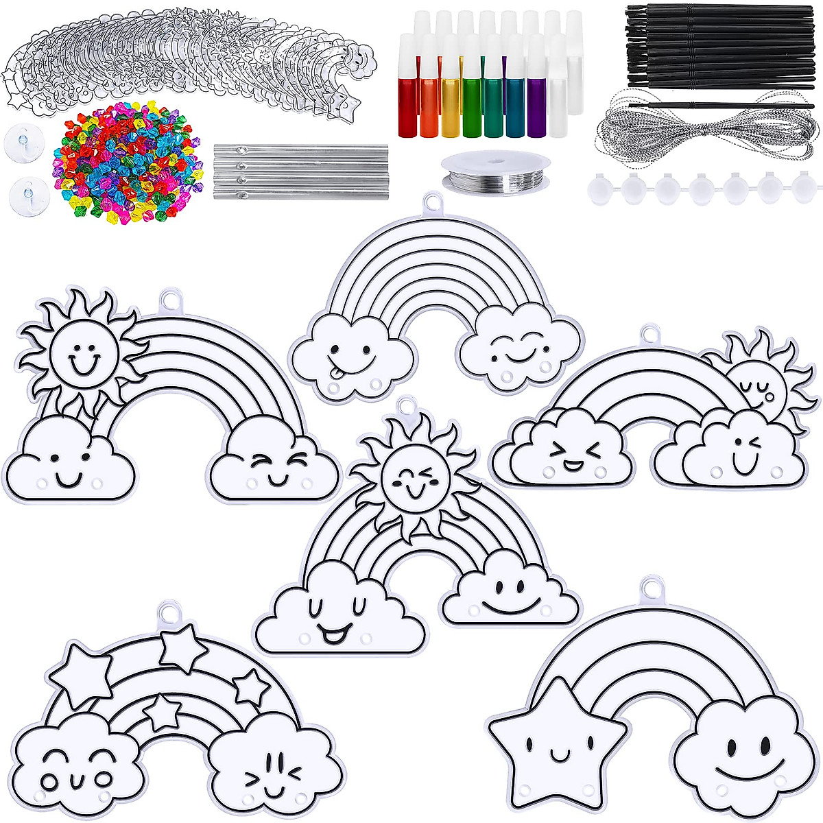 Winlyn 24 Sets Rainbow Suncatchers Ornaments Decorations DIY Window Paint Art Suncatchers Craft Kits Hanging Rainbow Sun Catchers for Kids Spring Summer Home Classroom Party Activity Art Project