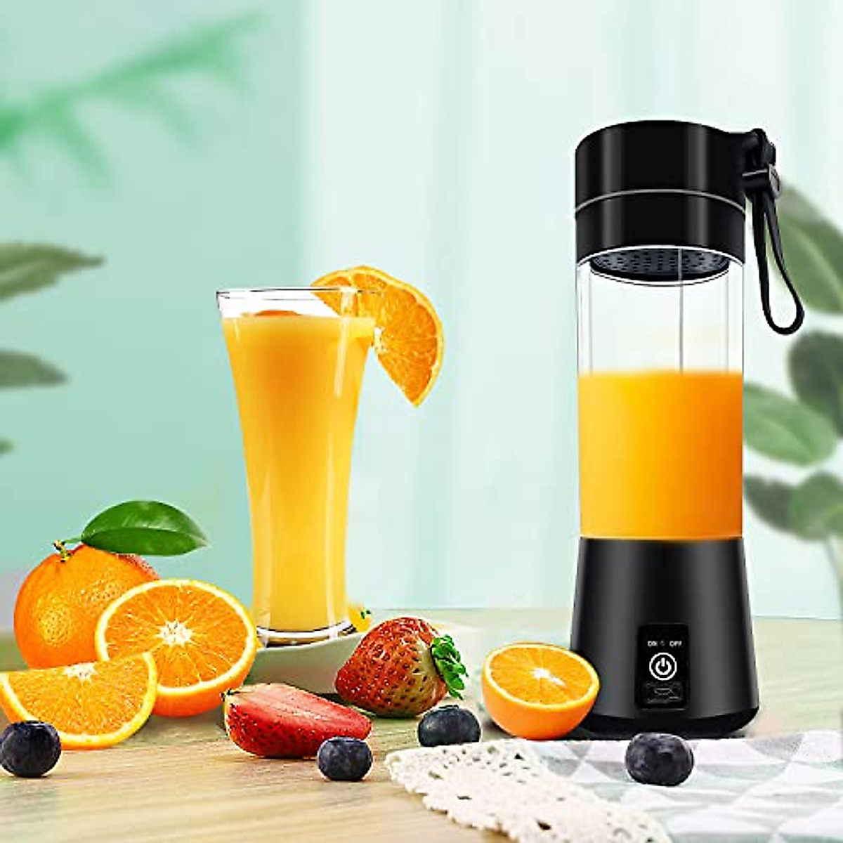Powerful Portable Blender, Personal Size Blender for Shakes and Smoothies, Mini Rechargeable Shaker with 6 Blades, 14OZ for Kitchen, Travel, or Gym(Black)