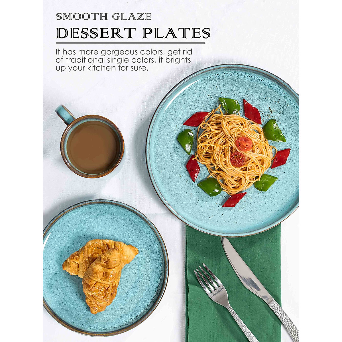 Henten Home Ceramic 10 inch Dinner Plates Set of 4 & 15 OZ Small Bowls Sets of 4 Oven, Microwave Dishwasher Safe