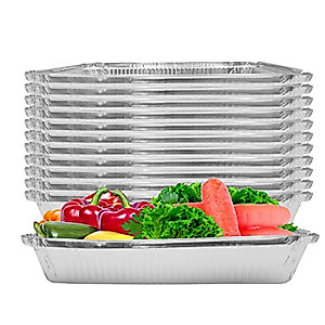 PARTY BARGAINS 4 LB Aluminum Foil Pans, 50 Pack, 12 x 8 x 1.7 Aluminum Pan for Cooking, Baking Cakes, Bread, Casserole, Roasting, Broiling, Steam Pan Set (Max 240°C)