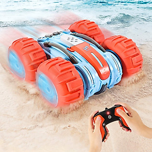 Fixget Amphibious Remote Control Car for Kids, 2.4GHz Waterproof Off Road Truck Toys, 4WD Electric Double Sides RC Stunt Boat Gifts for 6+ Years Old Boys