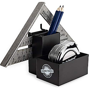 MADD Tools Peg Board Tape Measure Holder Accessory Kit - Includes Pencil Box and Carpenter Square/Triangle Holder – Black Pegboard Accessories with Heavy Duty Peg Board Hooks – 16 Gauge Steel
