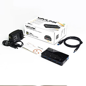 USB Powered Charging Hub,Wavlink USB Hub with 4 USB 3.0 Data Ports and 1 USB Smart Charging Port up to 2.4A,12V/2A Power Adapter, USB Splitter Support for Laptop,PC,Mac,Windows