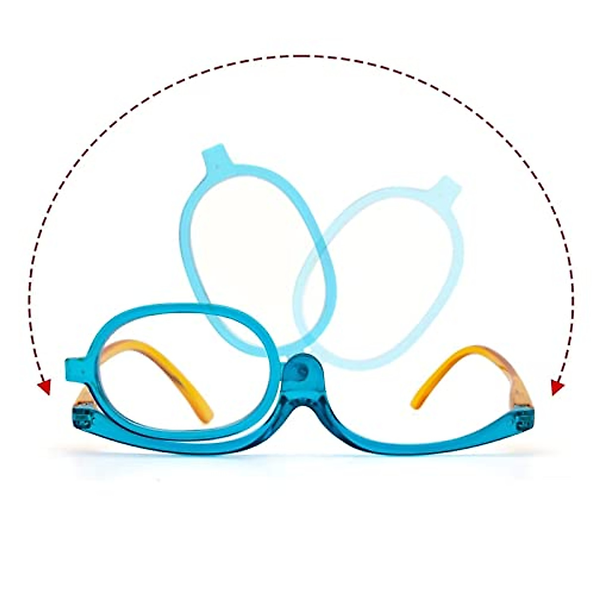 Amorays Makeup Reading Glasses for Women - Magnifying Cosmetic Make Up Readers Flip Eyeglasses (Blue, 1.5 diopters)