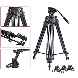 Video Tripod System, Regetek 72 Inch Professional Heavy Duty Aluminum Adjustable Photography Camera Tripod Stand with 360 Degree Fluid Drag Pan Head & Carry Bag for for Canon Nikon DV DSLR Camcorder