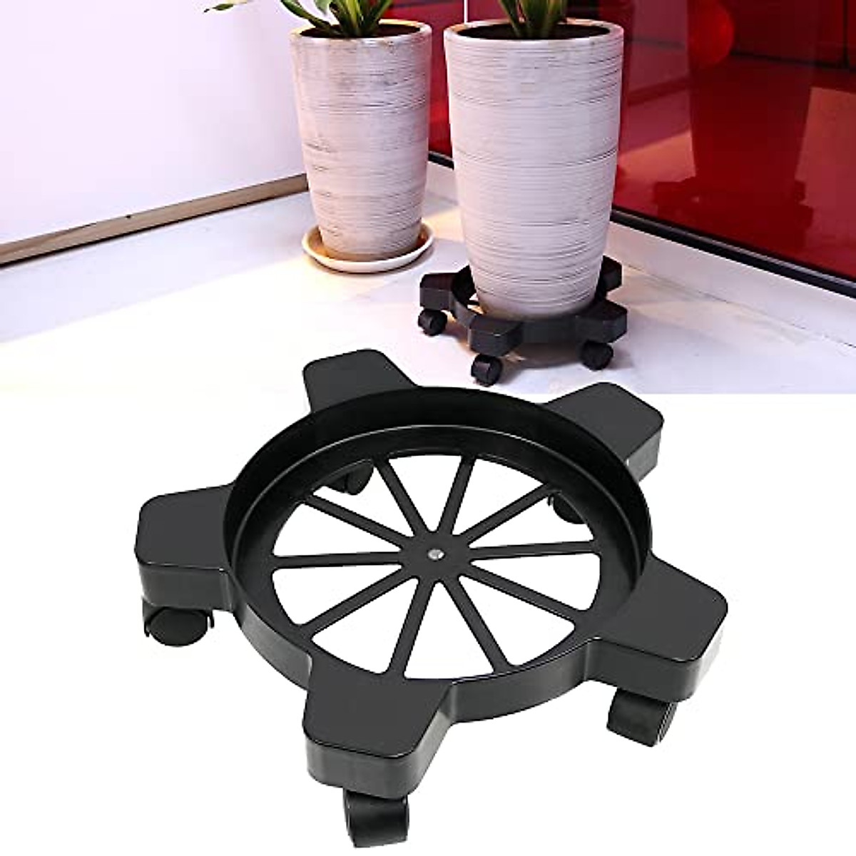 CNQLIS 5 Gallon Heavy Duty Drum Dolly with 5 Swivel Wheel Casters 77 Pound Capacity Drum CartAnti-Tipping for Flower Pots and Buckets Use 11" Diameter（Black）