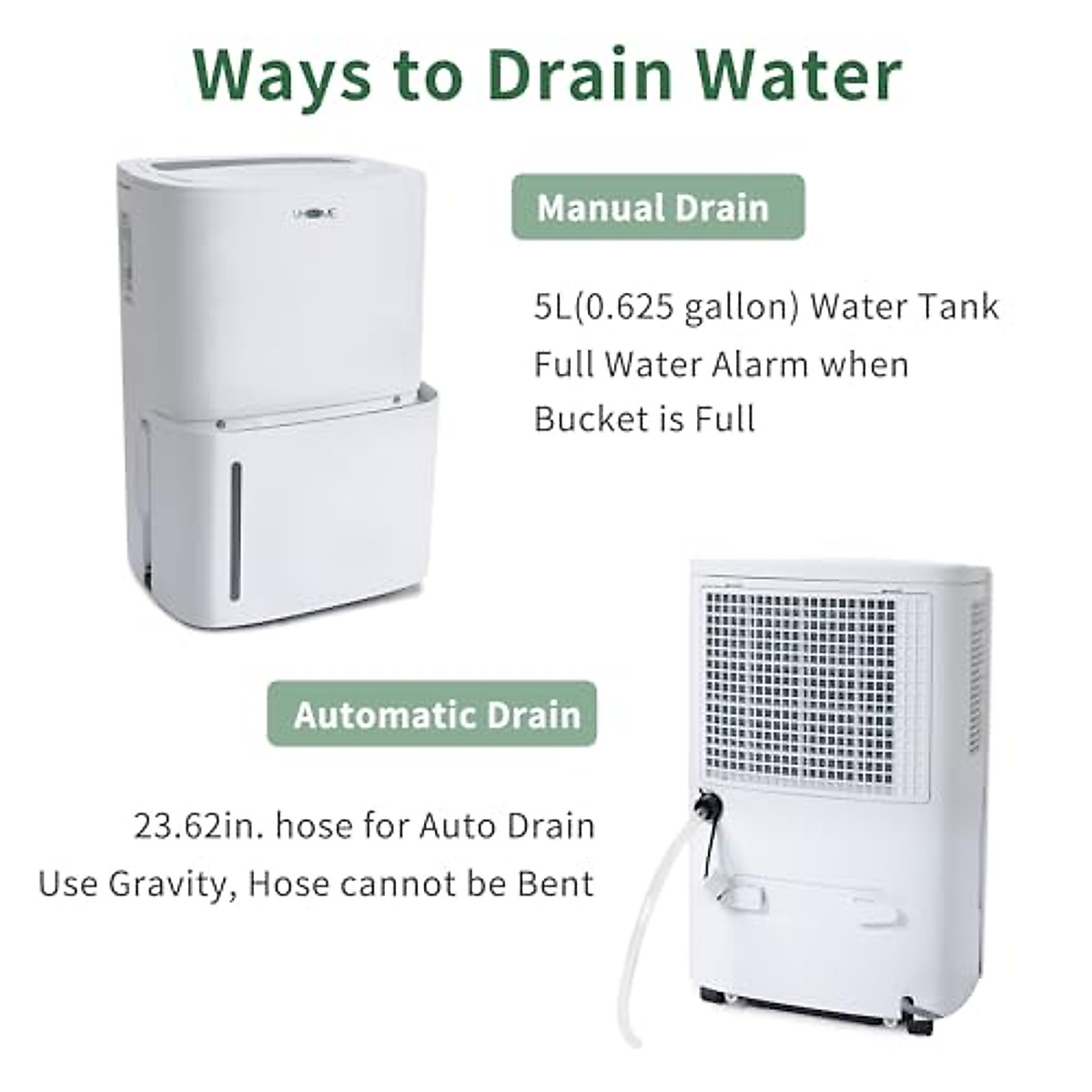 Uhome 120 Pints Dehumidifier with Drain Hose - 6000 Sq. Ft Quiet Dehumidifier for Home, Basements, Storages and Large Rooms with 5L Water Tank