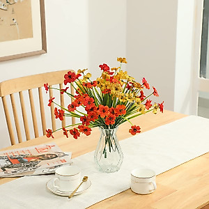 ALAGIRLS Artificial Plants & Flowers Outdoor UV Resistant 12 Bundles, Plastic Fake Flowers for Home Garden Patio Decor, Faux Silk Flowers for Outdoor Planters, Hanging Baskets, Red Yellow Orange