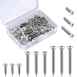 Peryiter 120 Pcs #8 White Screws Stainless Steel White Flat Head Screws White Pan Head Wood Screws Flat Self Tapping Screw for Wall Plates Switch Covers Replacement, 3 Sizes