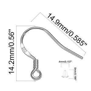 925 Sterling Silver Earring Hooks, 80 PCS/40 Pairs Ear Wires Fish Hooks, 240pcs Hypoallergenic Earring Making kit with Jump Rings and Clear Silicone Earring Backs Stoppers