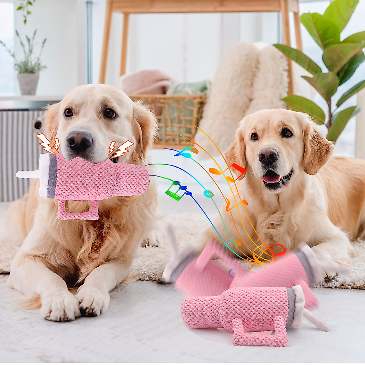 BABORUI Active Moving 2 in 1 Interactive Dog Toys, Tumbler Jumping Squeaky Dog Toys to Keep Them Busy, Plush Toy with Recording and Music Modes for Small/Medium/Large Dogs