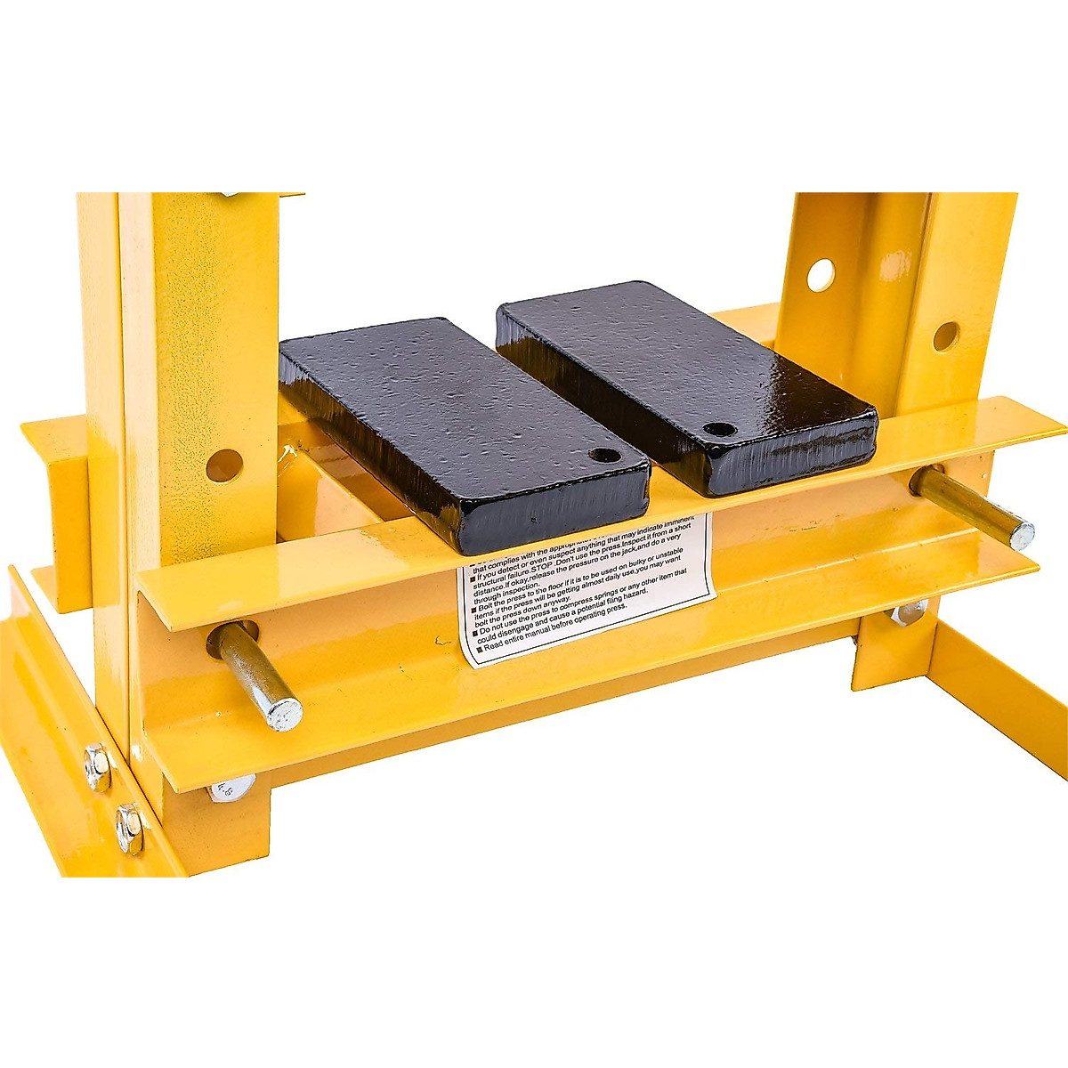 JEGS Hydraulic Shop Press | Steel With Yellow Finish | 6-Ton | Bench Top Mount | Up To 4 1/4-Inch Working Range | Includes 2 Press Plates | Lever-Action