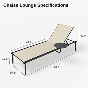 EAST OAK Textilene Outdoor Chaise Lounge, 2024 Aluminum Patio Lounge Chairs with Side Table, 5-Positions Adjustable Lounge Chaise for Outside, Recliner Chair for Pool, Beach, Backyard, Porch, Lawn