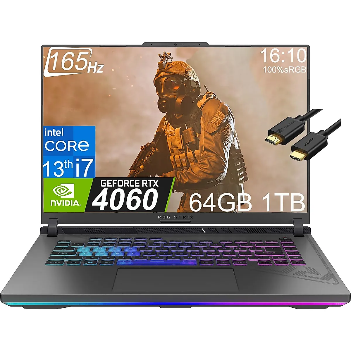 Asus ROG Strix G16 Gaming 16/inches FHD+ 165Hz (Intel 13th Gen Core i7-13650H,64GB DDR5 RAM,1TB PCIe SSD,Gece RTX 4060 8GB) RGB Backlit,Thunderbolt 4,Wi-Fi 6E,IST Cable,Win 11 Home-2023 Eclipse Gray