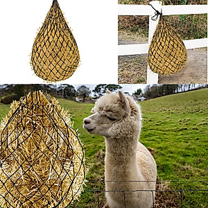 4 Pcs Hay Bags for Horses: 42 inch Long Slow Feed Hay Net for Horses - 2 * 2 inch Holes Mess with Nylon Rope Hanging (Black)