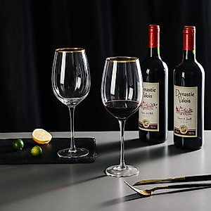 1500° C TABLETOP Gold Rim Stemmed Wine Glasses Set of 4, 21 oz. Crystal Clear Glassware with Long Stem for Red and White Wine