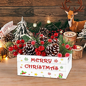 Christmas Table Centerpieces Mini Merry Christmas Wooden Crate, Christmas Tiered Tray Decorations Christmas Flower Arrangements with Pinecone Red Berries for Tiered Tray Shelf Table Kitchen Home Decor