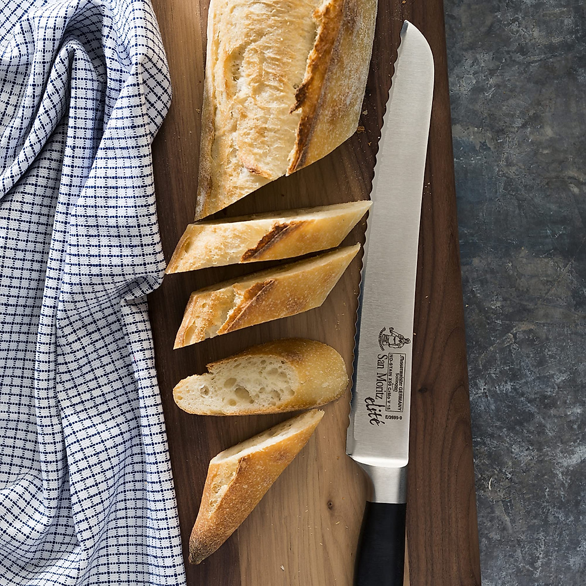 Messermeister San Moritz Elite 9” Scalloped Bread Knife - Fine German Steel Alloy Blade - Rust Resistant & Easy to Maintain