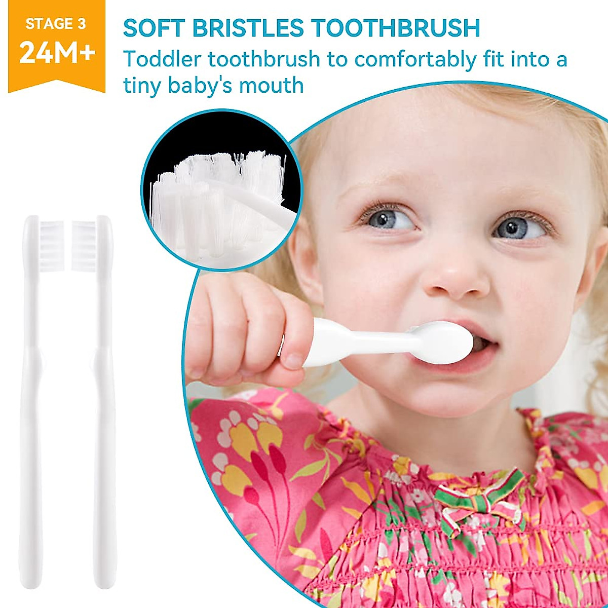 FDBTL 4 Pieces Training Toothbrush Set and Baby Tongue Cleaner, Infant to Toddler Oral Care for 6 to 24 Months, 1 Year and up
