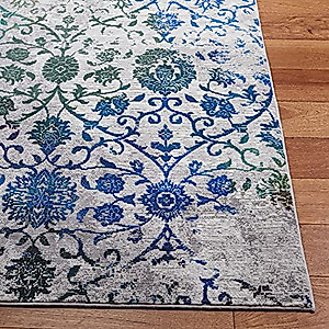 SAFAVIEH Aria Collection Area Rug - 8' x 10', Grey & Green, Boho Floral Damask Distressed Design, Non-Shedding & Easy Care, Ideal for High Traffic Areas in Living Room, Bedroom (ARA134F)