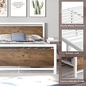 Catrimown Queen Bed Frame with Headboard White Queen Bed Frame with Heavy Duty Steel Slat Supports Metal Platform Bed Frame Queen Size Under Bed Storage Space, Queen Bed Frames No Box Spring Needed