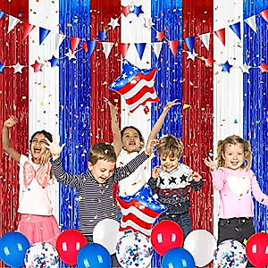 4th/Fourth of July Patriotic Decorations Set-Red White Blue Tinsel Foil Curtains,Star Garland Pennant Banner&Balloon, USA America Independence Day Decor Labor Day Party Supplies for Home,Outdoor