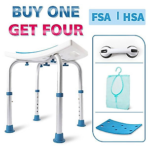 FSA/HSA Eligible Shower Chair for Inside Shower, Shower Stool with Free Assist Grab Bar/Toiletry Bag, Tool-Free Assembly Shower Seat for Bathtub, Shower Bath Chairs for Seniors/Disabled by DUALECO