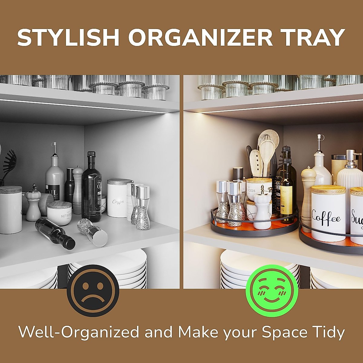 Lazy Susan Organizer - 10'' Wooden Lazy Susan for Table Top - Lazy Susan Turntable for Cabinet - Kitchen Countertop Organizer - Condiment Organizer - Small Lazy Susan for Dining Table