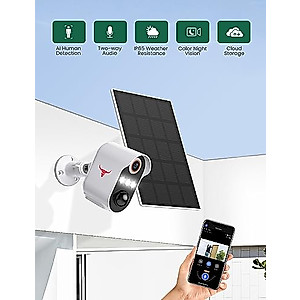 Aiwit 1080p Wireless Security Camera, Indoor/Outdoor Surveillance Bullet Cam with Solar Panels, Live View, AI Human Detection, Night Vision, 2-Way Audio, IP65 Waterproof, Cloud Storage