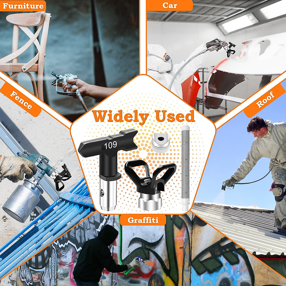 Anglecai 14 Pieces Airless Paint Sprayer Tips Set, 6 Reversible Spray Paint Nozzles, 6 Airless Paint Spray Gun Filters and 2 Nozzle Tip Guards for Airless Spray Paint Machine Parts