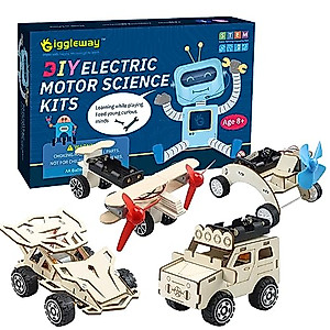 Giggleway DIY Wood Model Car Building Kits, Electric Motor Woodworking Project Science Kits for Kids, Hands on STEM Learning Project Kits, 3D Puzzles Educational and Learning Toys for Boys & Girls