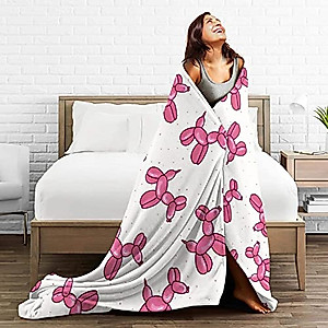 Cute Cartoon Pink Balloon Animal Dog Throw Blanket Soft Flannel Fleece Blankets for Bed Couch Sofa,All Season Cozy Blankets Throws King Queen Full Size for Kids Women Adults 60"X50"