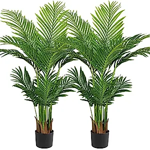 VIAGDO Artificial Kentia Palm Tree 4ft Tall Fake Palm Tree Decor with 15 Trunks Faux Tropical Palm Silk Plant Potted Dypsis Lutescens Plants for Modern Home Office Floor Corner Decor Indoor, 2 Pack