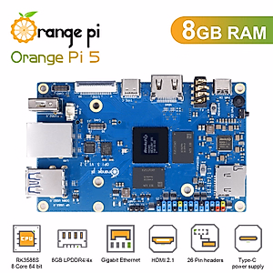 Orange Pi 5 8GB Rockchip RK3588S 8 Core 64 Bit Single Board Computer, 2.4GHz Frequency Open Source Development Board Mini PC Desktop Run Orange Pi OS, Android12, Debian11 (Pi 5 8GB+5V4A Type C Supply)