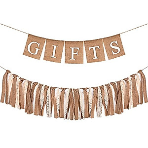 Tallew 2 Pcs Boho Burlap Banner Baby Shower Decorations Set Include Rustic Gift Decor Bunting Sign Gifts Lace Tassel Garland Rag Tie for Party Wedding Bridal Farmhouse