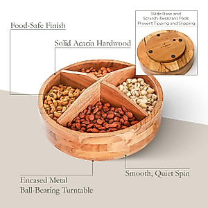 BlackRidge Home 12 inch Acacia Wood Large Lazy Susan Organizer with Removable Dividers, 1, 2 or 4 Sections, Wooden Lazy Susan for Table, Wood Lazy Susan Turntable, Kitchen, Cabinet, Counter or Pantry