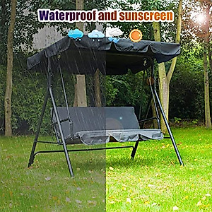 XYQSBY Garden Universal Replacement Canopy Swing Seat Chair 2 & 3 Seater Sizes Waterproof/Uv Resistant Patio Hammock Cover Top Roof for Outdoor Poolside Balcony,Gray,249x185x18cm