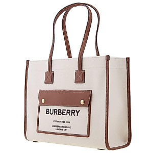 BURBERRY Freya Small Two-tone Canvas And Leather Tote In Natural/Tan