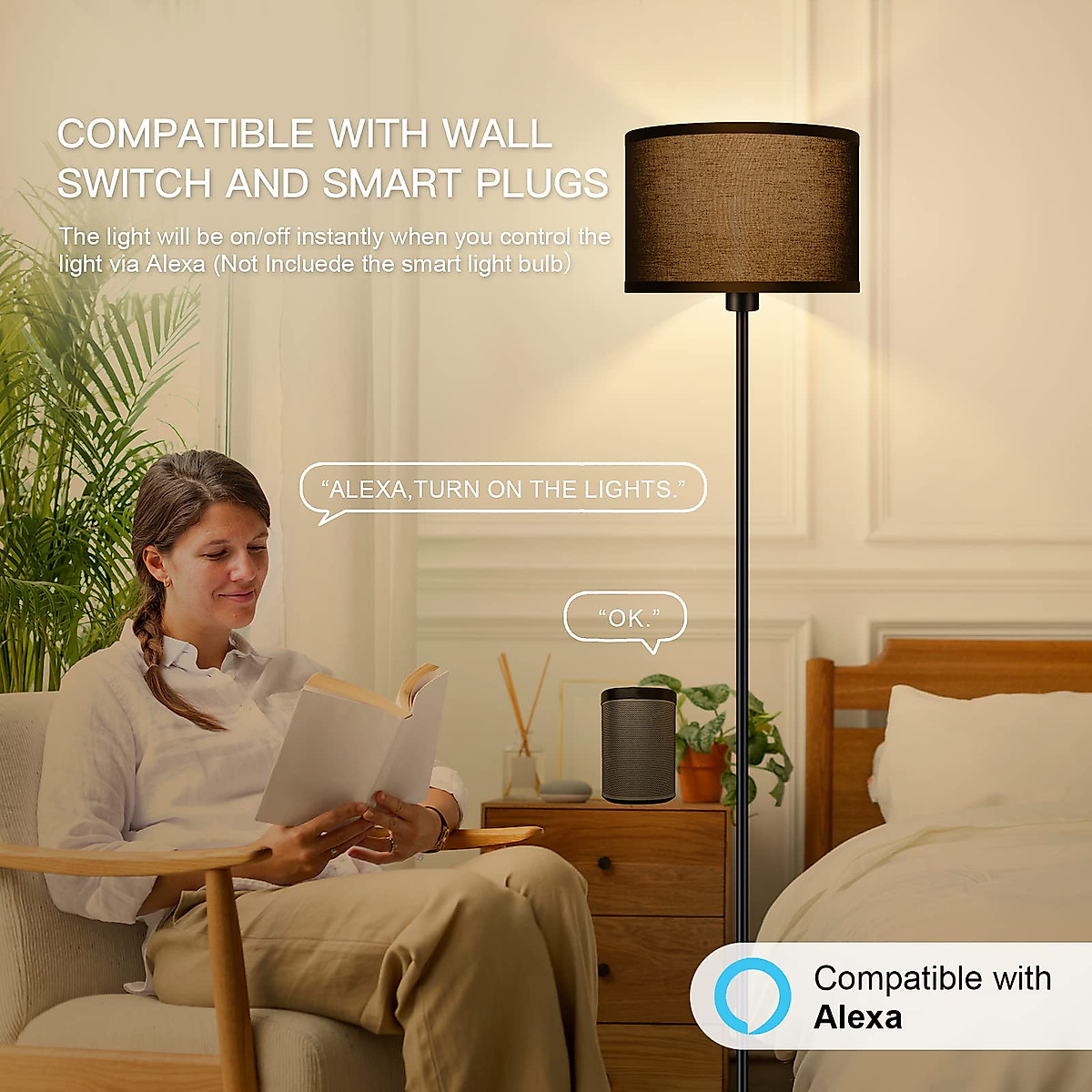 Floor Lamps for Living Room, Modern Standing Lamp with Bulb(12W, 2700K), Black Lamp Shades, Foot Switch, Simple Pole Lamps Corner Lamp for Bedroom,Office, Living Room, Den, Bright Reading Floor Lamp